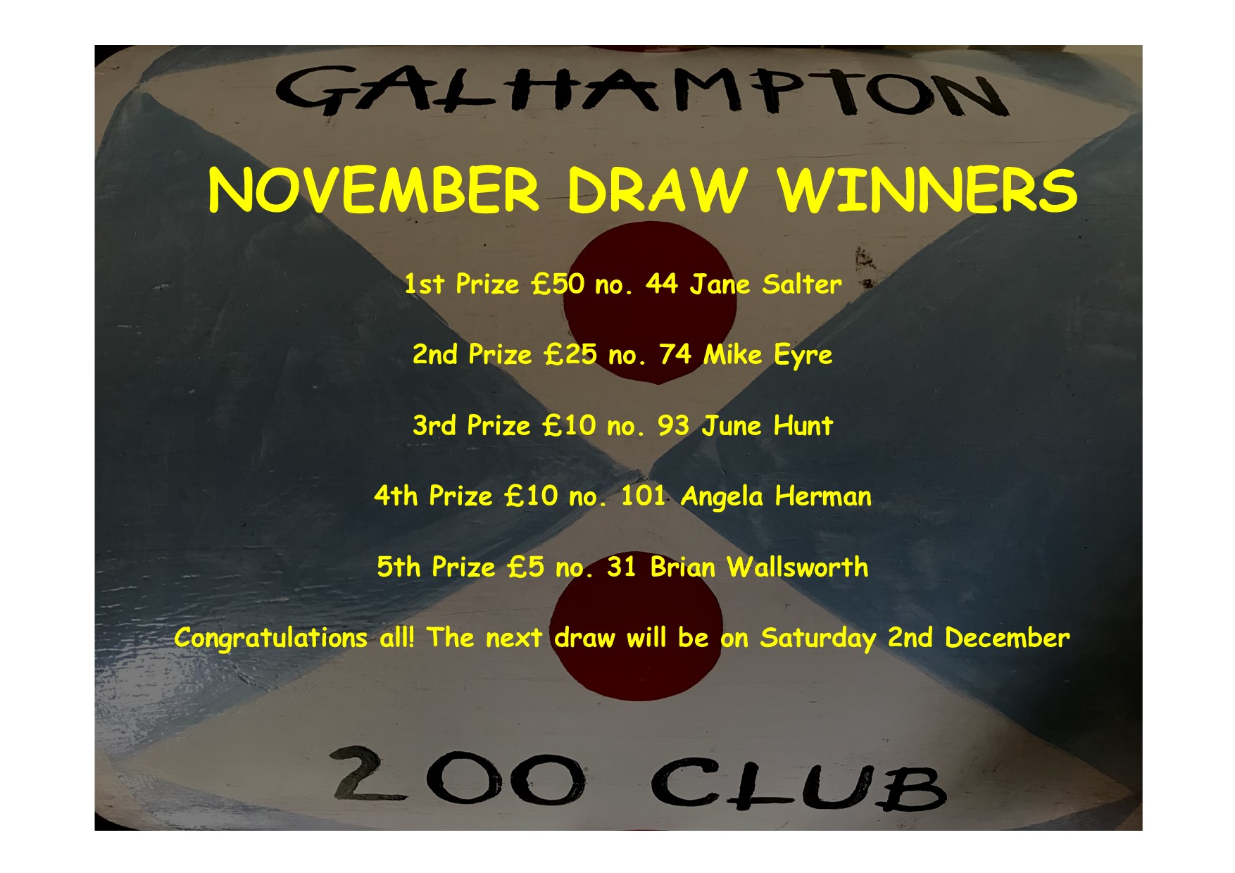 November 2023 200 Club Winners – Galhampton