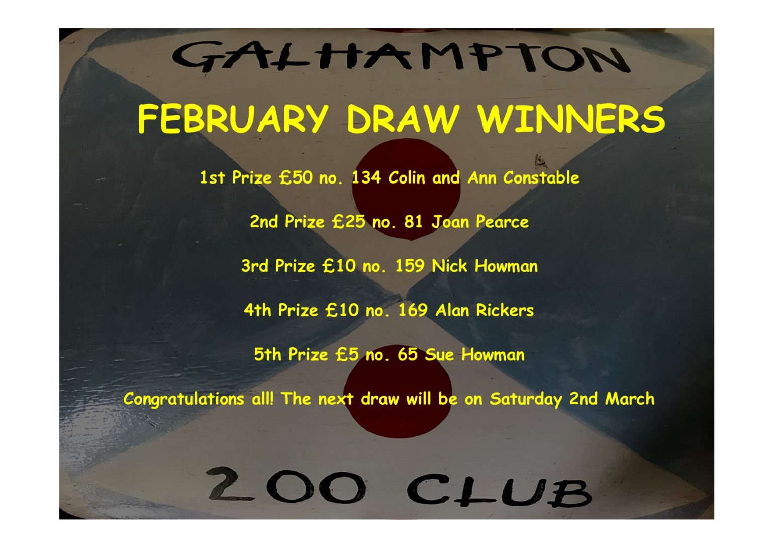 February 2024 200 Club Winners – Galhampton