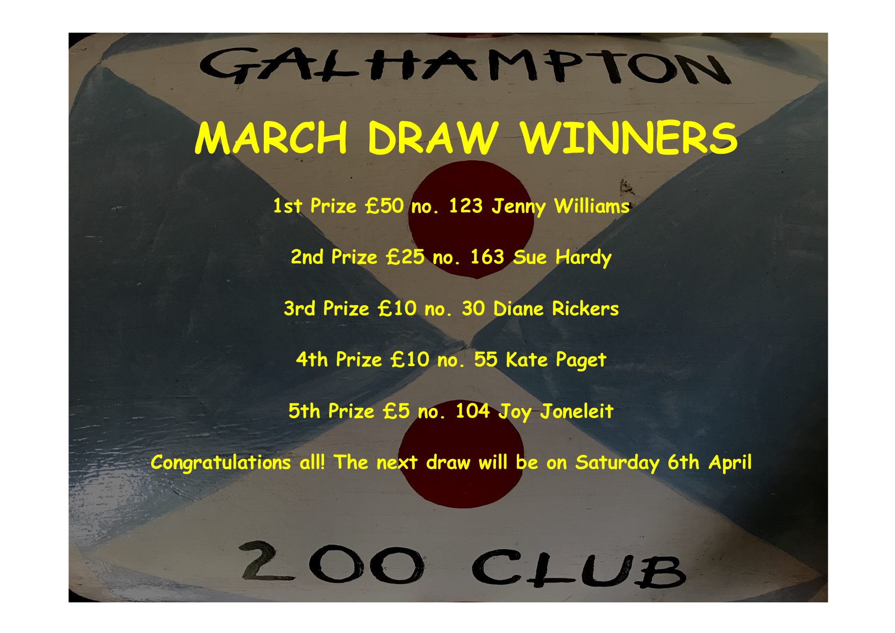 March 2024 200 Club Winners – Galhampton