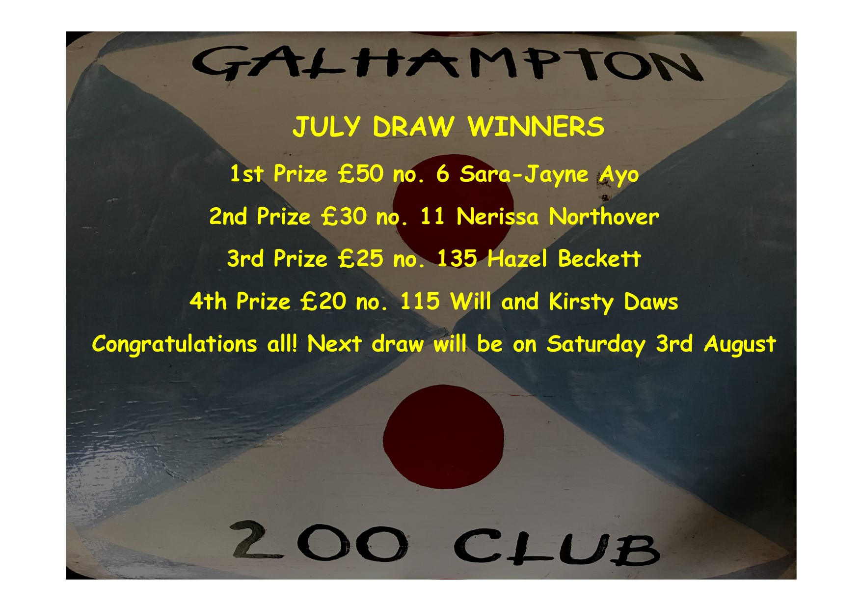 July 2024 200 Club Winners – Galhampton
