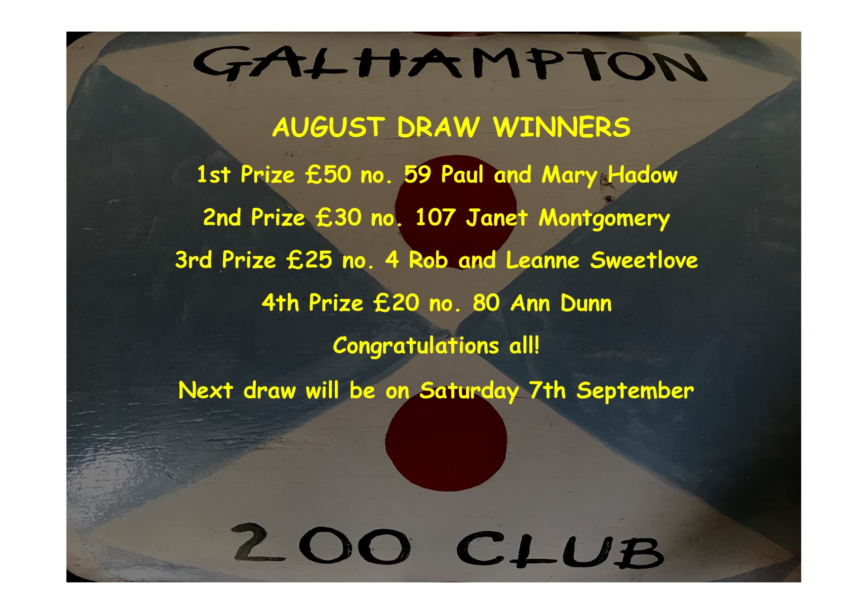 August 2024 200 Club Winners – Galhampton