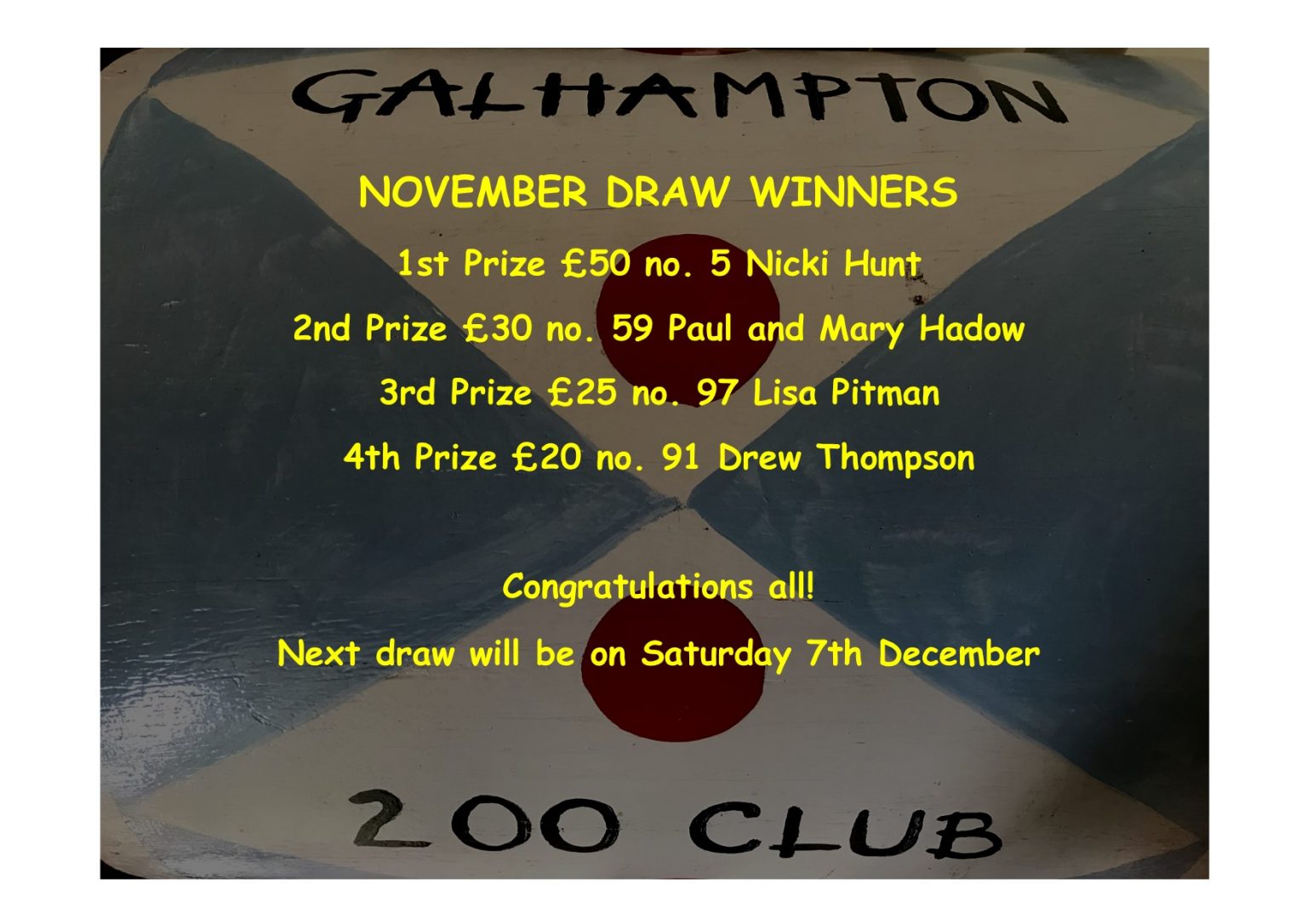 November 200 Club Winners – Galhampton