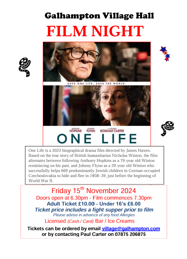 Galhampton Village Hall Film Night, Friday 15th November 2024: One Life ...